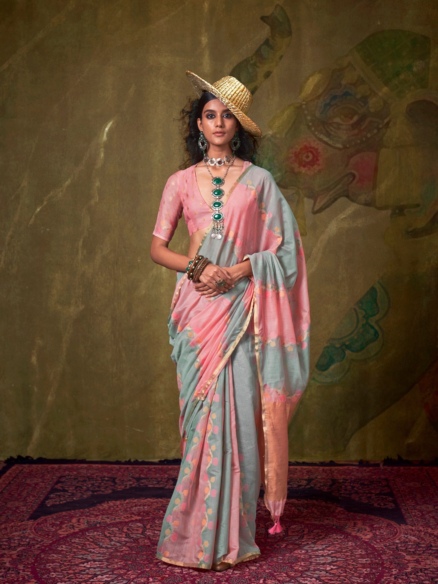 Elora Rose Pink & Grey Spun Rangkaat Handloom Saree | Graceful Weaving ...