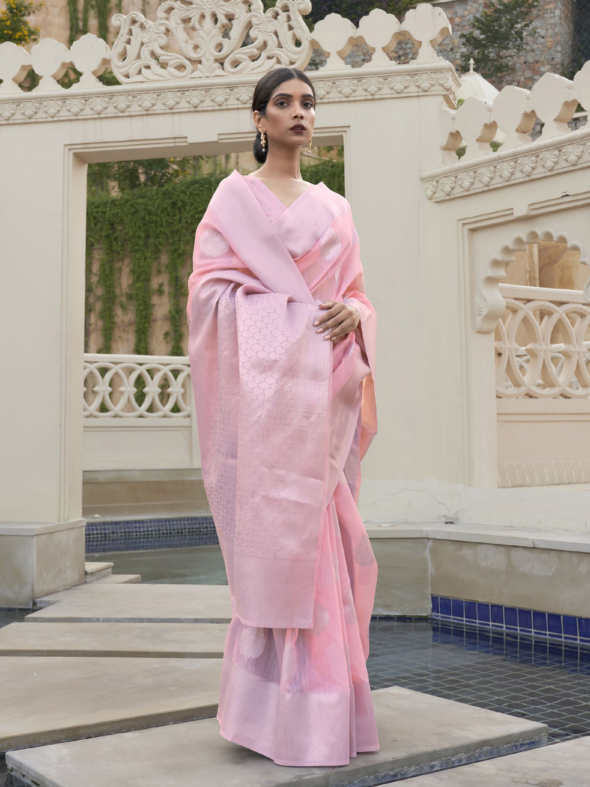 Elora Bluish Pink Pure Soft Linen Woven Weaving Designer Saree For ...