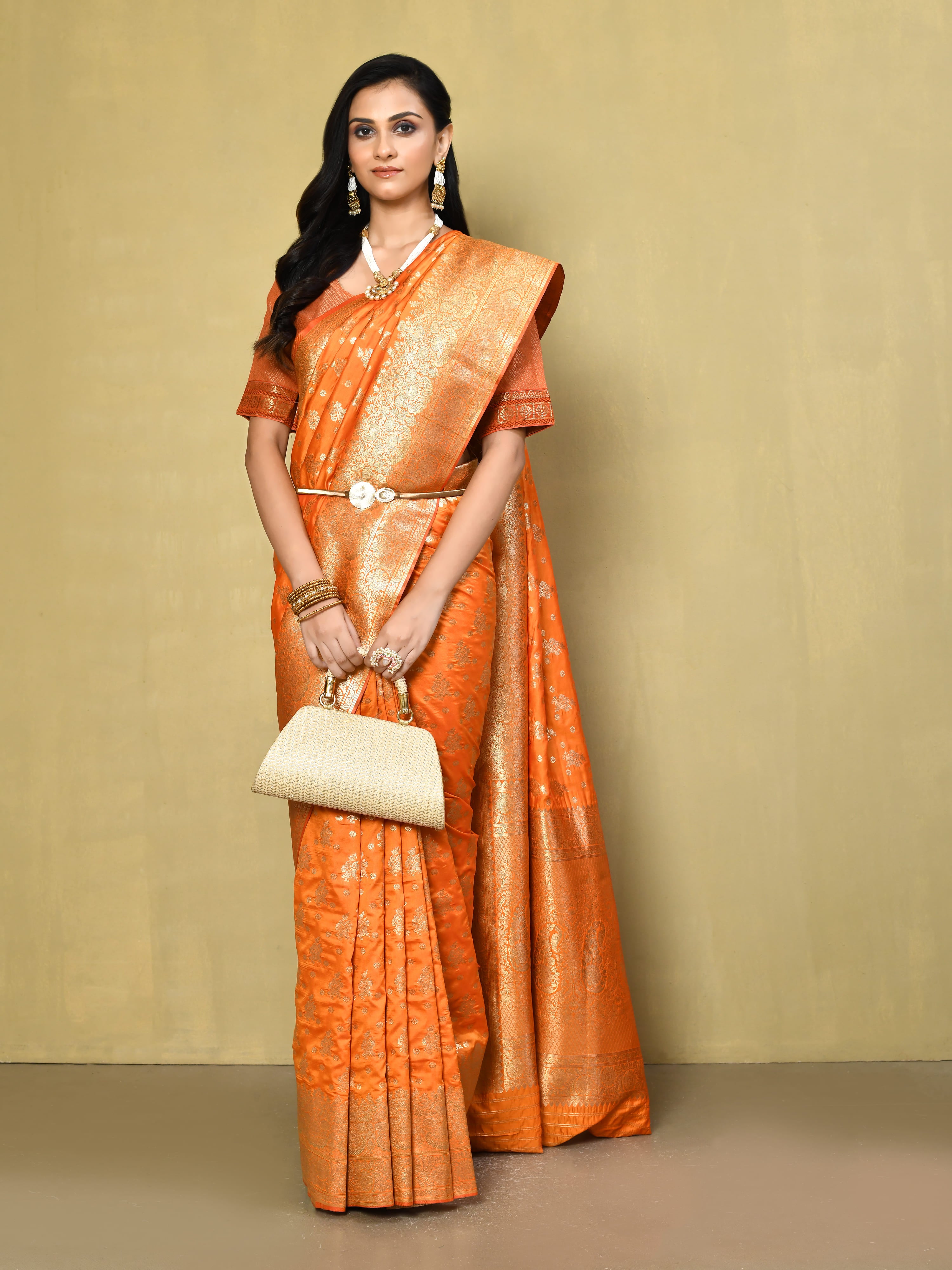 Orange banarasi Silk Saree – elorafashion