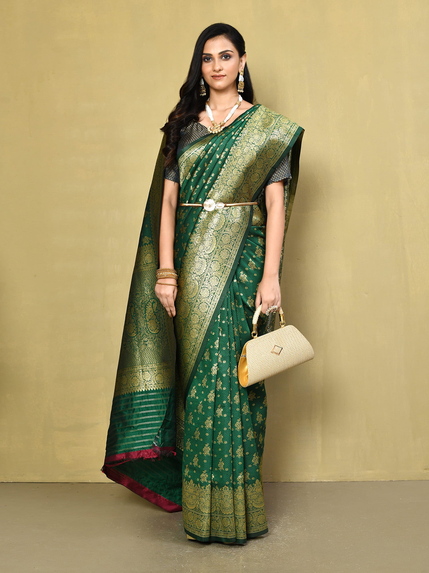 Green banarasi Silk Saree – elorafashion